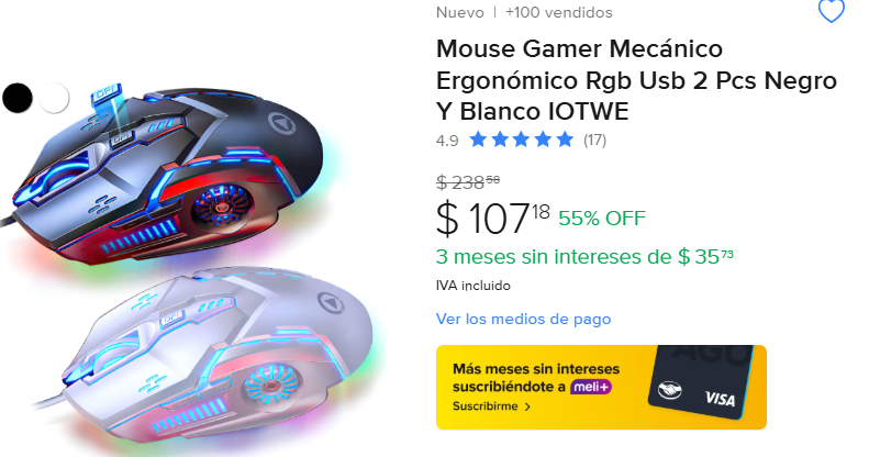 ML: 2 Pack de Mouse RGB, DPI ajustable | BuscaPromos